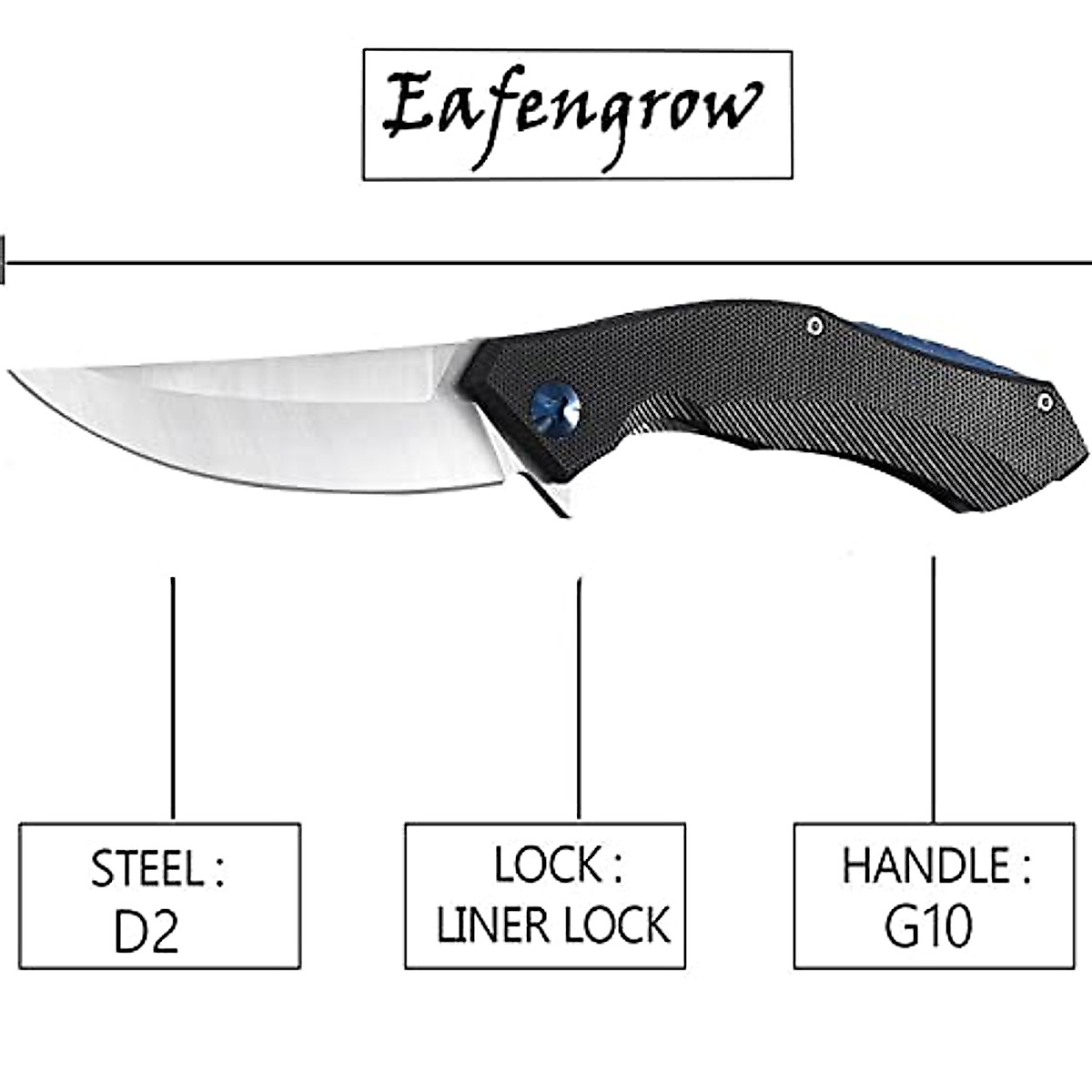 Eafengrow Moon Folding Knife D2 Steel Blade G10 Handle Scales Pocket Knife Outdoor EDC Tool Knifes(Moon-black)