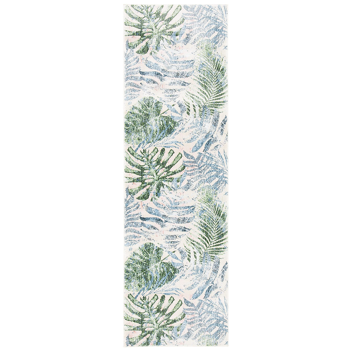 SAFAVIEH Lillian Collection Runner Rug - 2'2" x 7', Green & Blue, Tropical Design, Non-Shedding & Easy Care, Ideal for High Traffic Areas in Living Room, Bedroom (LLN382Y)