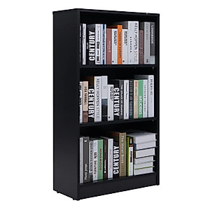 Sunon 3 Shelf Wood Bookcase Freestanding Display Shelf Adjustable Layers Bookshelf for Home Office Library Small Narrow Space (Black, 3-Layers)
