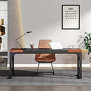 Tribesigns 63" Executive Desk, Large Office Computer Desk with Strong Metal Frame, Industrial Thicken Wood Workstation Business Furniture for Home Office, Easy Assembly (Walnut & Black)