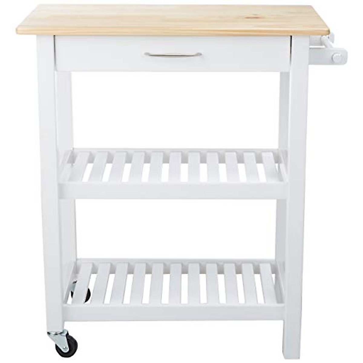 Amazon Basics Kitchen Island Cart with Storage, Solid Wood Top and Wheels, 35.4 x 18 x 36.5 inches, Natural / White