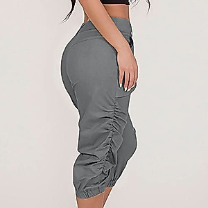 fold Over Yoga Pant Harem Pants Women high Waist Pull on Pants Women Plus Size Cargo Capri Womens Comfy Clothes Womens Elastic Waist Capris for Women Plus Size