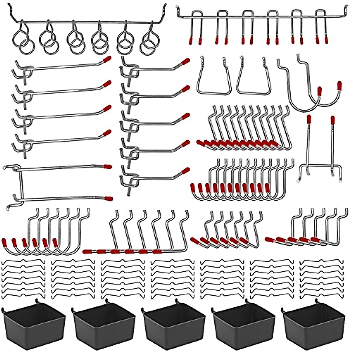 114 pcs Pegboard Hooks Assortment with Metal Hooks Sets, Pegboard Bins, Peg Locks for Organizing Storage System Tools