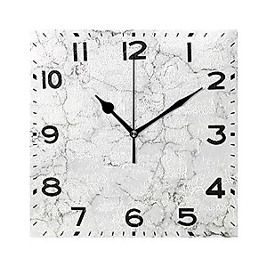 Naanle Chic 3D White Marble Stone Print Square Wall Clock, 8 Inch Battery Operated Quartz Analog Quiet Desk Clock for Home,Office,School
