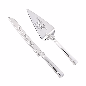 Lenox True Love Silver Personalized Wedding Cake Cutting Set, Engraved Wedding Cake Knife and Server, Wedding Cake Cutter