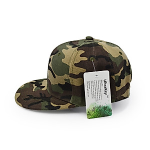 UltraKey Flat Brim Cap, Army Military Camo Baseball Cap Camouflage Hip Hop Flat Bill Plain Snapback Hats Green