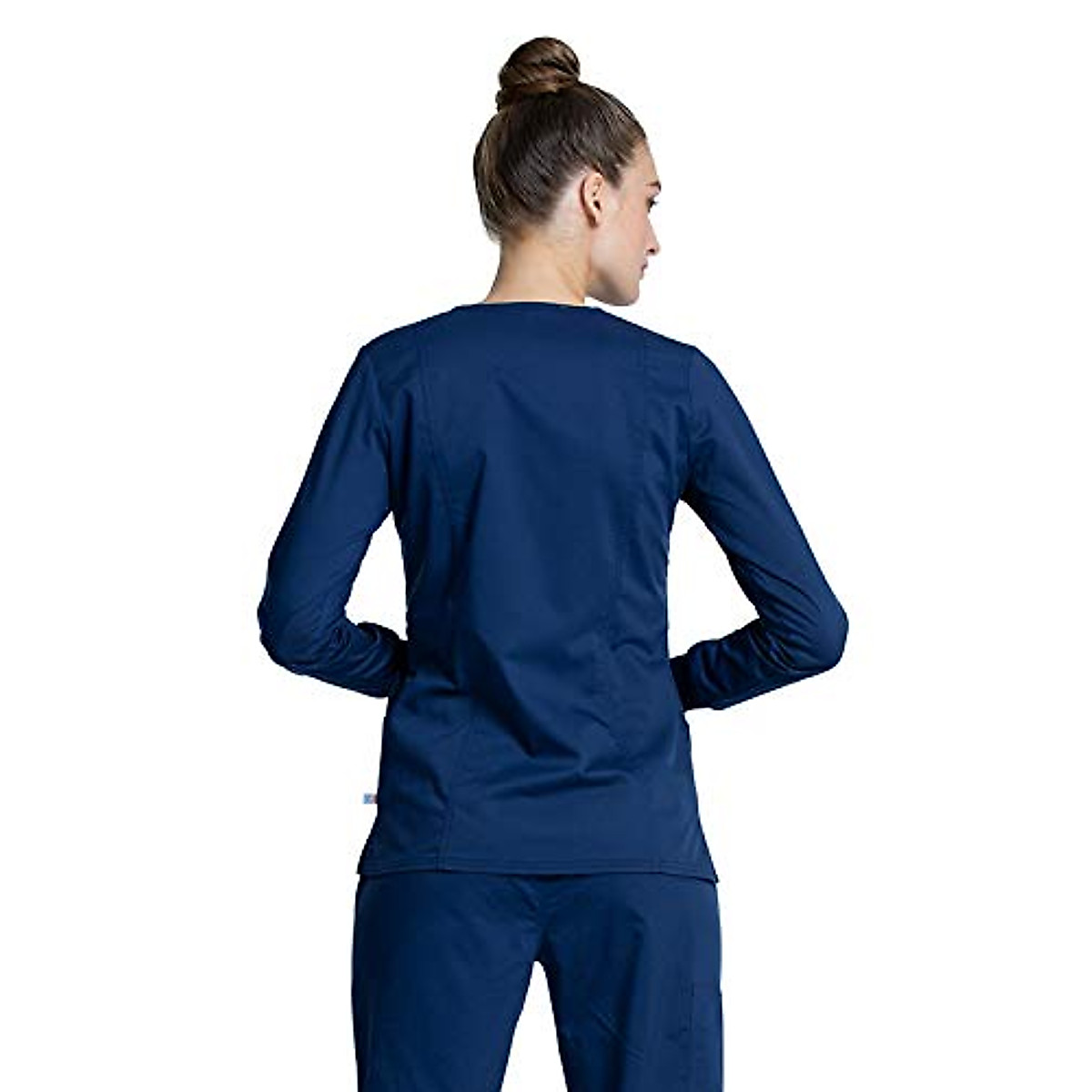 Cherokee Women Scrubs Top Workwear Revolution Tech Long Sleeve V-Neck WW855AB, L, Navy
