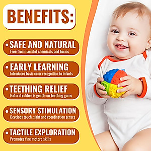 caaocho Pure Natural Rubber Sensory Ball Rainbow 3" - Sealed Hole, BPA Free Baby Ball Toy, for Sensory Play, for Sensory Development, Hole Free Baby Toy, Perfect Bouncer, Without Hole