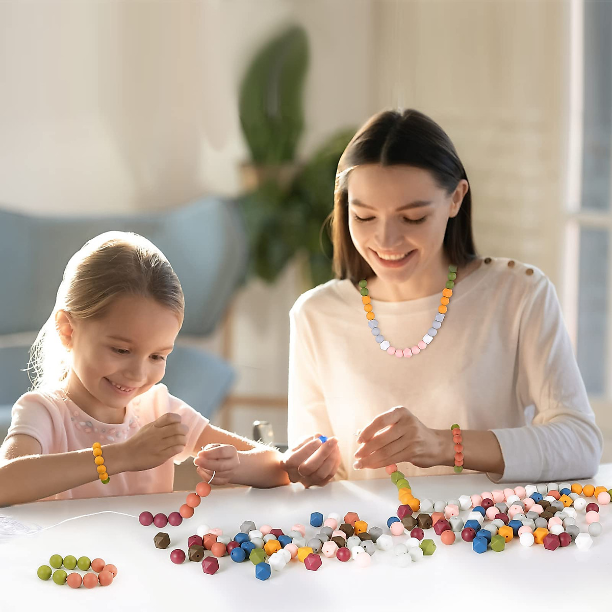 Silicone Beads, 150pcs Silicone Beads Bulk Round Bead 15mm Hexagon Silicone Beads 14mm for Jewelry Making Large Beads with Lanyard & Key Chain Ring for Keychain Making (15MM Macaron)