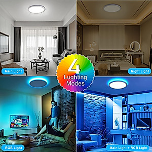 RGB Ceiling Light with Remote Control, 12 Inch Dimmable LED Flush Mount Ceiling Light, 24W RGB Color Changing Ambient Light, Modern Round Ultra-Thin Ceiling Lamp for Bedroom Kid Room Party, White