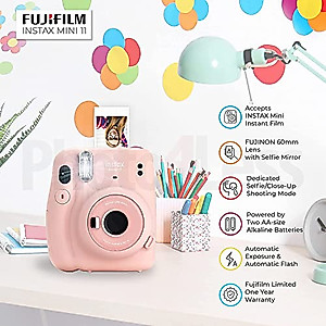 Fujifilm Instax Mini 11 Instant Camera + Instax Mini Twin Pack Film + Hanging Frames + Plastic Frames + Case + Close Up Filters - All Inclusive Bundle! (Blush Pink)
