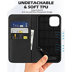 SHIELDON Case for iPhone 14 6.1" 5G, Genuine Leather iPhone 14 Wallet Folio Case [Magnetic Closure] [RFID Blocking Card Slots] [Kickstand] Full Protection Case Compatible with iPhone 14 2022 - Black
