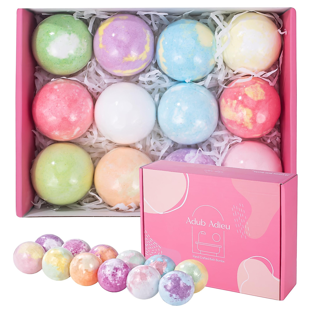 Sublime Beauty Group Bath Bombs for Women, 12 Large Bath Bomb Bubble Bath Set Spa Gifts for Women, Natural Handmade Bath Bombs Rich in Essential Oils, Romantic Gifts for Her, Wife, Multicolor