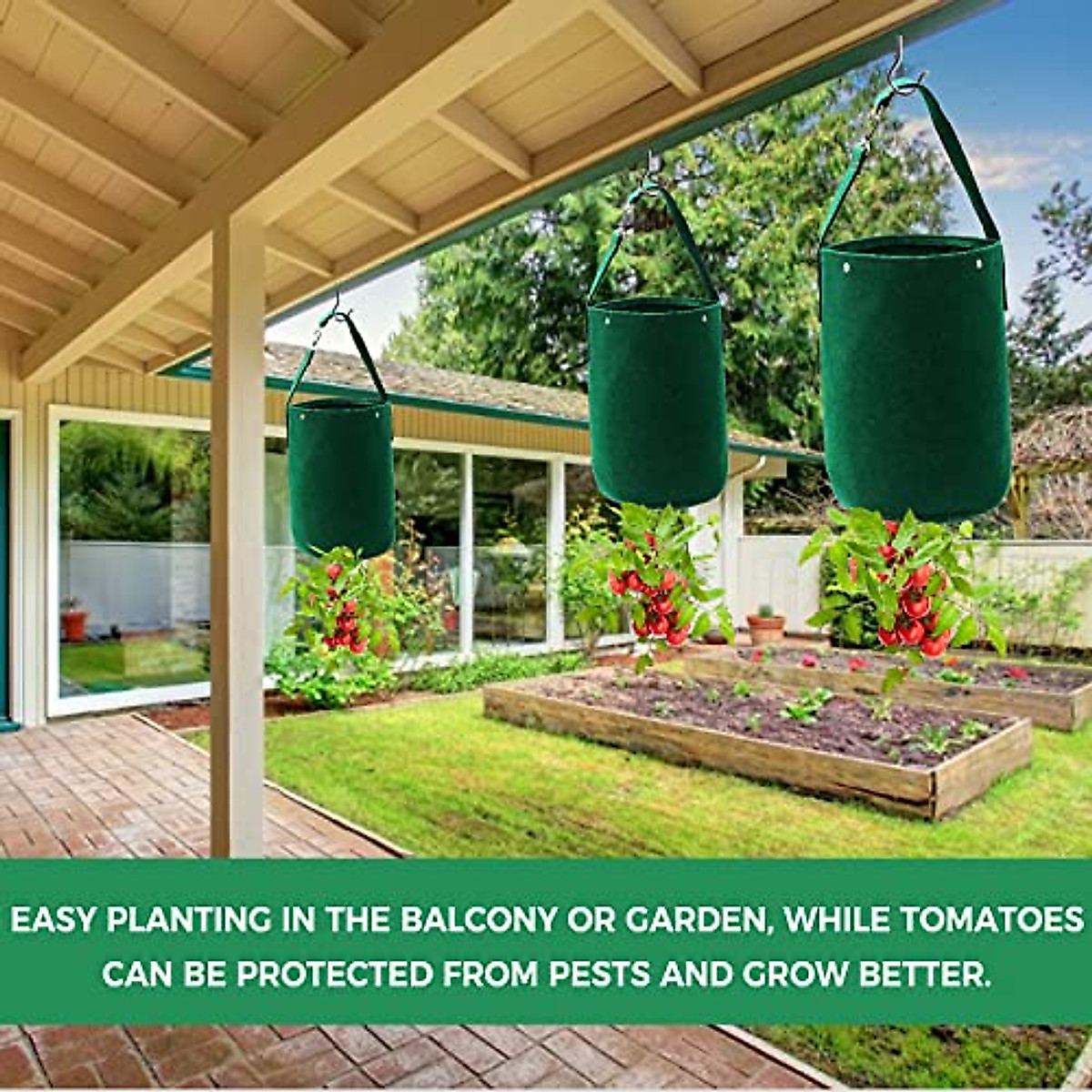 Betereap Upside-Down Tomato Grow Bag - 2-Pack Widen Planting Holes 400G Heavy Duty Easy Installation Durable Hanging Tomato Planter for Small Spaces with Carabiner Clip Design