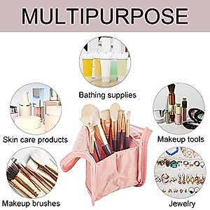 PH PandaHall 1pc Makeup Brushes Travel Case Pink Makeup Brush Holder Portable Cosmetic Bag Storage Organizer Foldable Makeup Organizer Bag with Zipper for Travel Bathroom Brush Lip Gloss