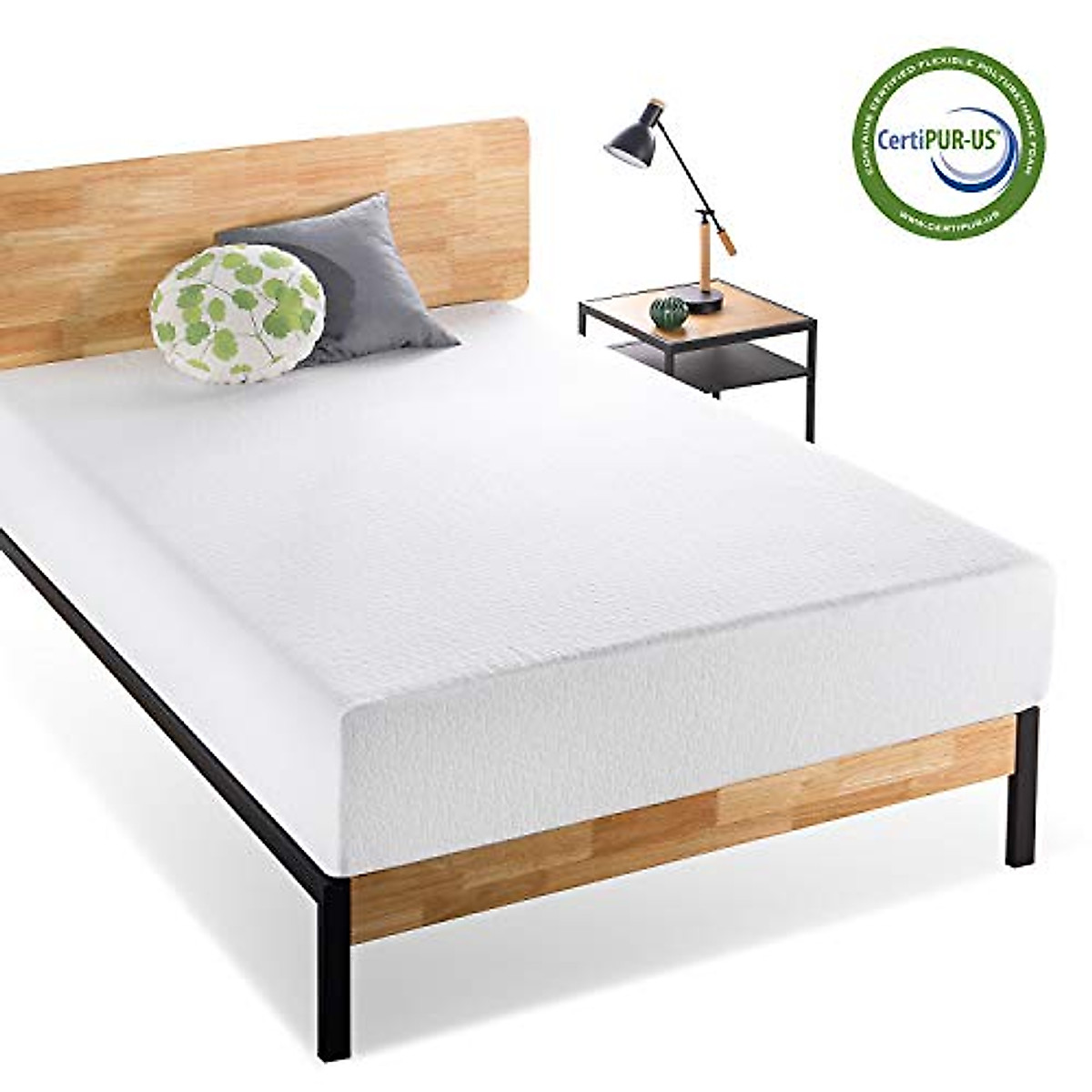 ZINUS 12 Inch Ultima Memory Foam Mattress, Pressure Relieving, CertiPUR-US Certified, and Shalini Upholstered Platform Bed Frame, Mattress Foundation, Wood Slat Support, Dark Grey, Queen