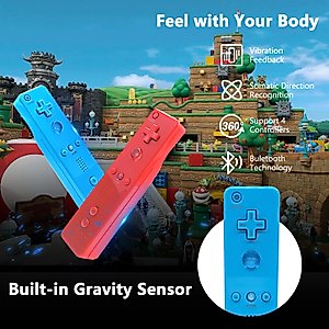 Yosikr Wii Controller 4 Pack, Wii Remote Controller with Silicone Case and Wrist Strap Compatible for Wii/Wii U Console - White+Black+Blue+Red