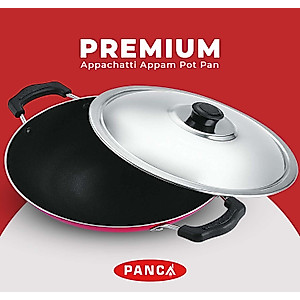 PANCA Non-Stick Aluminium Appachatti with Stainless Steel lid, 2.6mm, Red/Black, 23cm, Gas Compatible
