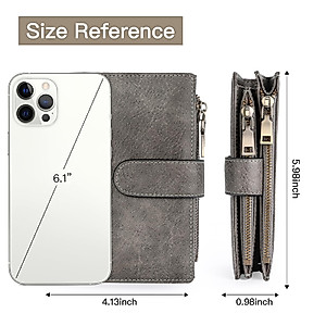 GOIACII Womens Wallets Rfid Credit Card Holder with 2 Zipper Pockets, 3 ID Windows Ladies Purse Leather