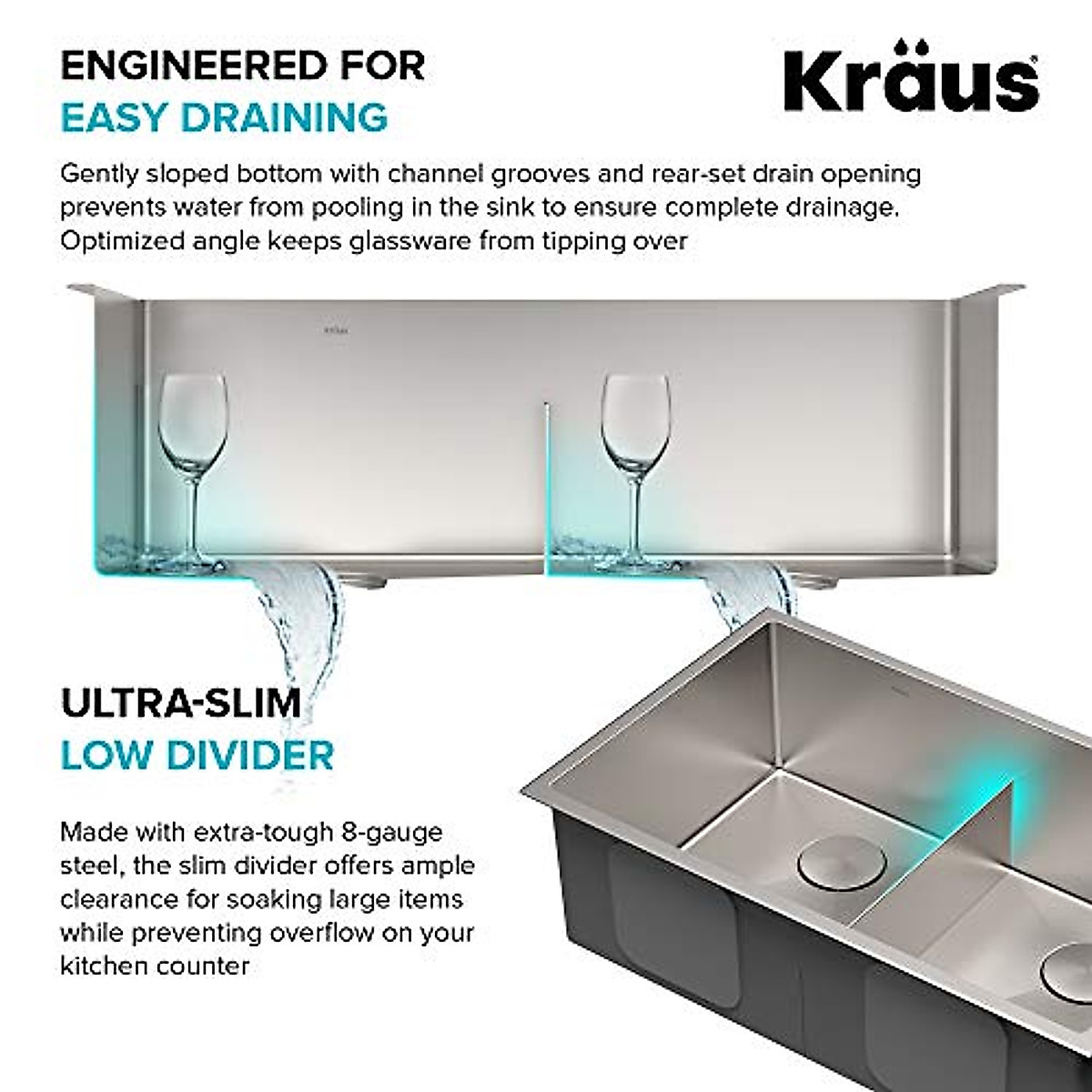 KRAUS Kore™ Workstation 33-inch Undermount 16 Gauge Double Bowl Stainless Steel Kitchen Sink with Accessories (Pack of 8) with WasteGuard™ Continuous Feed Garbage Disposal, KWU112-33-100-75MB