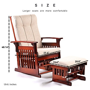 Dvasovio Rustic Glider Chair for Nursery with Ottoman, Resistant Rubber Wood Nursery Glider and Ottoman Sets for Relaxing, Rocking Chair for Living Room Bedroom, Cherry