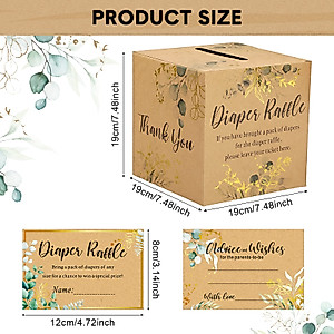 Teling 51 Pcs Greenery Diaper Raffle Tickets with Kraft Card Sign Box Diaper Raffle Insert Invitations Cards Baby Shower Party Game Decorations Table Centerpiece Bring a Pack of Diaper to Win