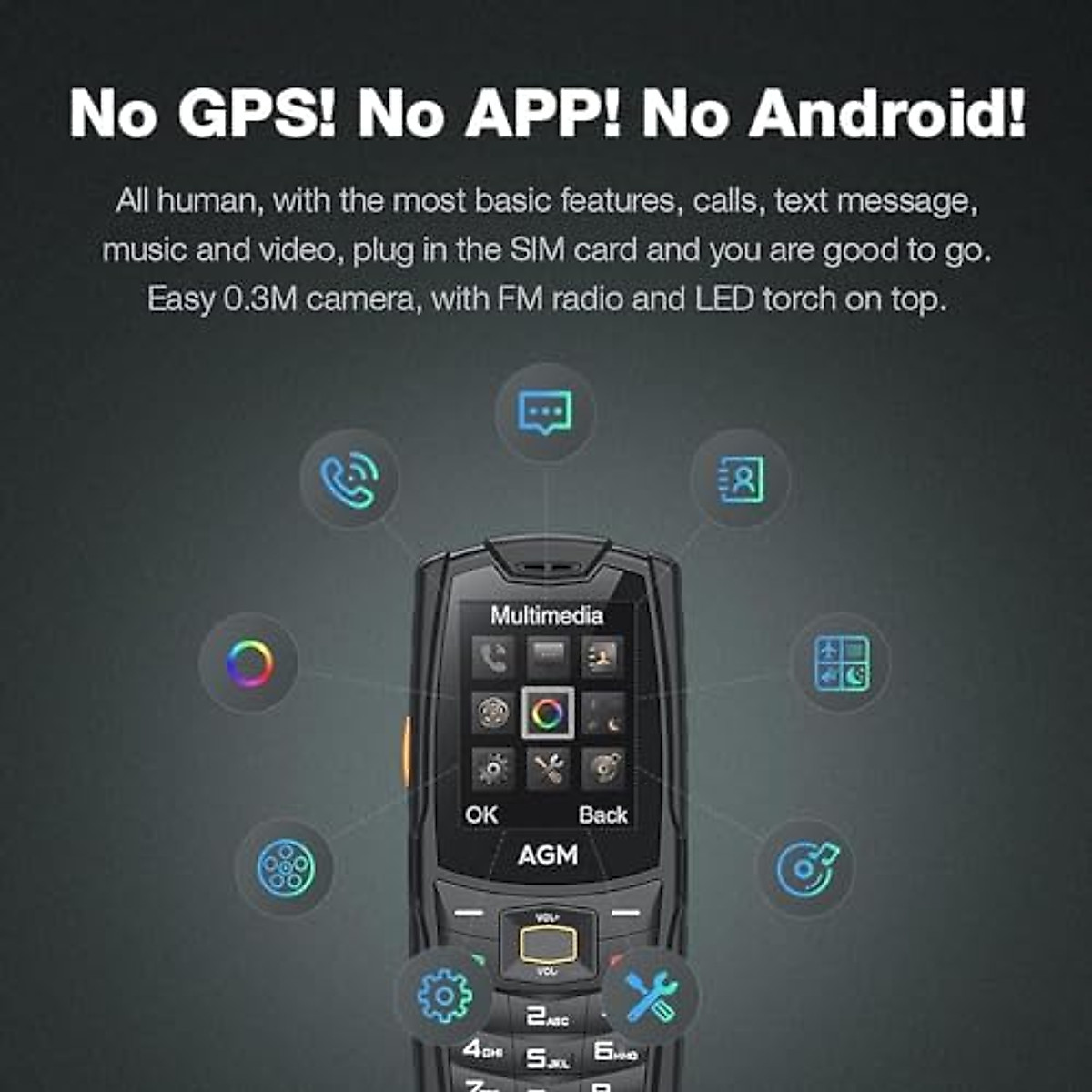 AGM M6 4G Rugged Phone, Cell Phone for Seniors & Kids, Dual SIM IP68/IP69K Waterproof Phone, MIL-STD-810H, T-Mobile, 2.4" Screen, 48+128MB, 2500mAh Battery, Black, Big Button | Big Font | Big Speaker