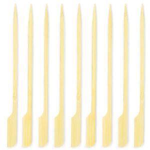 DecorRack 100 Natural Bamboo Paddle Picks, 6 inch Wood, Barbecue, Kabob Skewers for Grill, Appetizers, Fruit Sticks, Cocktails Picks (100 pack)