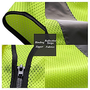 HYCOPROT High Visibility Mesh Safety Reflective Vest with Pockets and Zipper, Meets ANSI/ISEA Standards