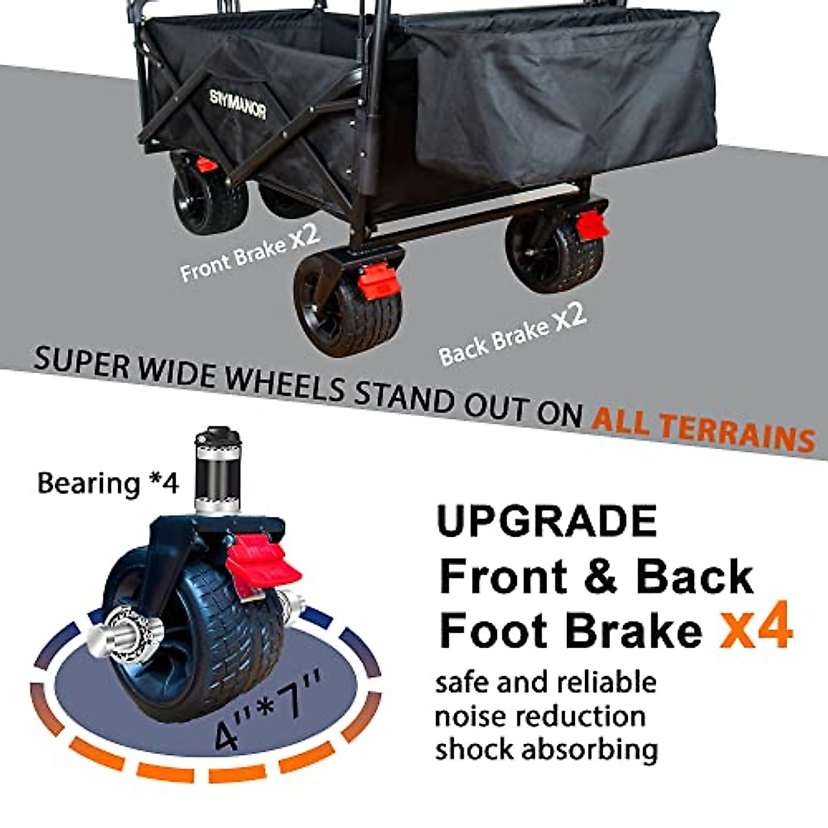 SKYMANOR Collapsible Wagon Folding Garden Cart with Removable Canopy Utility Wagon Cart with All-Terrain Wheels Brake Beach Cart for Sand Heavy Duty Beach Wagon for Camping Shopping (Black)