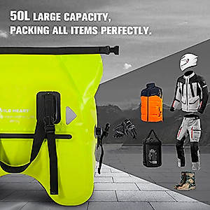 WILD HEART Motorcycle Rear Seat Bag U shape 50L Waterproof Tail Duffel Bag Motorbike Luggage With Strape (Fluorescent green)