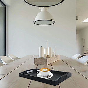 Solid Wood Serving Tray, Rectangle with Handle Hole Non-Slip Tea Coffee Snack Plate Food Meals Serving Tray with Raised Edges for Home Kitchen Restaurant(14.2 inchx9.1 inchx1.4inch)