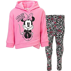 Disney Minnie Mouse Toddler Girls Crossover Fleece Hoodie and Leggings Outfit Set Pink Glitter 4T