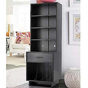 MELLCOM Wooden Bookcase Storage Cabinet Bookshelf with 3 Shelves and 1 Drawer, Modern Standing Shelf, Side Corner Storage Cabinet Decor Furniture for Home Office (Black)