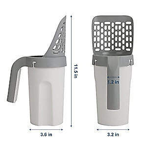 Cat Litter Sifter Scooper Integrated Detachable Deep Shovel Holder, Cat Litter Shovel with 8 rolls Waste Bags with Poop Sifting