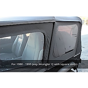 Sierra Offroad Soft Top for 1988 to 1995 Jeep Wrangler YJ - Black, Sailcloth Vinyl - 2 Door Jeep Soft Top with Rear Plastic Tinted Windows - Factory Precision Fit Replacement - With Upper Door Skins