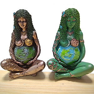 Mother Earth Goddess Statue, Millennial Gaia Statue Mother Earth Art Statue Polyresin Figurine , Retro Home and Garden Decorative Figurine (Green)