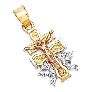 14k REAL Tri Color Gold Religious Cross of Caravaca Charm Pendant