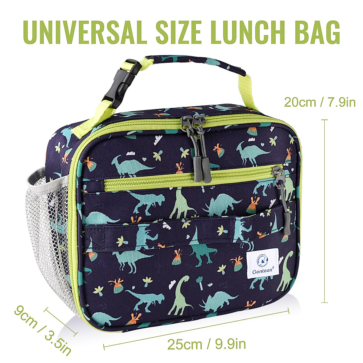 Genteen Lunch Box Kids, Prints Insulated Lunch Bag Kids Boys Girls,Soft Bag Mini Cooler Back to School Thermal Meal Tote Kit Lunch Box for School,Work,Outdoor - Dinosaur