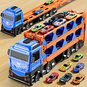 iHaHa Toddler Toys for 3 4 5 6 Years Old Boys, Die-Cast Transport Truck Car Toys 6-Inch Race Track for Boys Kids, Toddler Car Toys Track Set for Kids Boys Girls