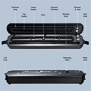 Vacuum Sealer machine - Vacuum Sealers Machine - vacuum sealers Food Saver - Bag sealer & Food sealer - One-Key Automatic Air Sealing System for Dry & Moist Fresh Modes - sealer bags 10pcs (Black)