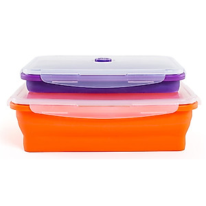 Kitchen + Home Thin Bins Collapsible Containers – Set of 2 Extra Large Rectangle Silicone Food Storage Containers – BPA Free, Microwave, Dishwasher and Freezer Safe