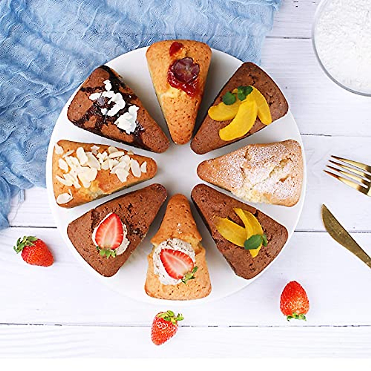 Meajore 2 Pcs Silicone Cake Scone Pan,Triangle 8 Cavity Pizza Cake Pan,Internal Diameter 4 inch Cake Pan for Brownies Muffins,Cheesecake,Cornbread Kitchen Baking Shapes (Blue)