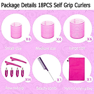 TINGIC Hair Roller Set - Jumbo Self-Grip Rollers With Clips for Long, Medium, and Short Hair (18 pcs)