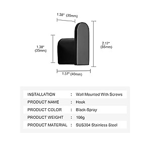 Simin&Liming Towel Hooks SUS 304 Stainless Steel Bathroom Towel Holder Robe Hook Matte Black (Matte Black)