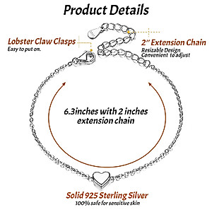 ChicSilver 925 Sterling Silver Bracelet for Women Love Heart Bracelet Dainty Charm Bracelet Adjustable Mom Bracelet Gift for Mothers Day