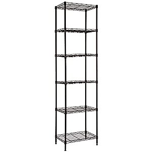 YOHKOH 6 Wire Shelving Steel Storage Rack Adjustable Unit Shelves for Laundry Bathroom Kitchen Pantry Closet 16.7" Width x 62" Height x 11.7" Depth (Black Sand Pattern)