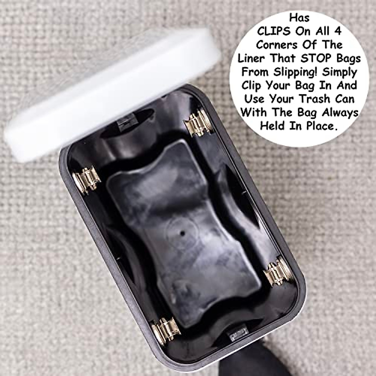 Soft Close, Slim Trash Can 2.6 Gallon with Anti - Bag Slip Liner and Lid, Use as Mini Garbage Basket, Slim Dust Bin, or Decor in Bathroom, Restroom, Kitchen, or Bedroom (10L / 2.6 Gallon, Shiny White)