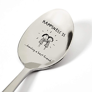 BIGEVENTS Happiness is having a Best friend Spoon Engraved teaspoons coffee spoon coffee spoons my peanut butter spoon Silver 7 A1 A1