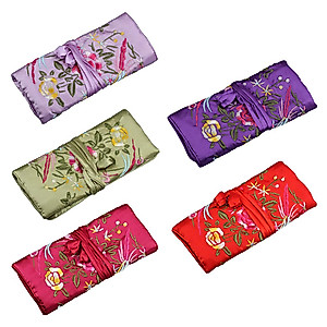 SOFEA Oriental Silk Jewellery Roll Wrap Jewelry Pouch Organizer Travel Storage Case